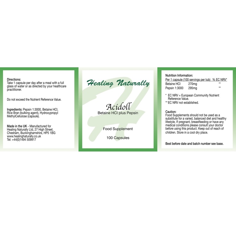 Acidoll - Betaine HCl & Pepsin 100 Capsules | Healing Naturally