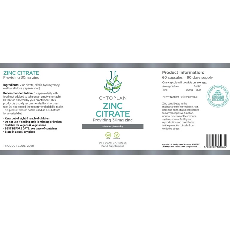 Zinc, 30mg (Cytoplan), 60 tablets